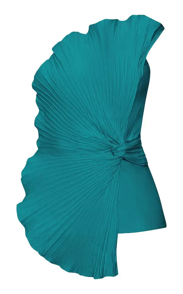 ANDRES OTALORA Nudo Sagrado Pleated Linen Top - Turquoise