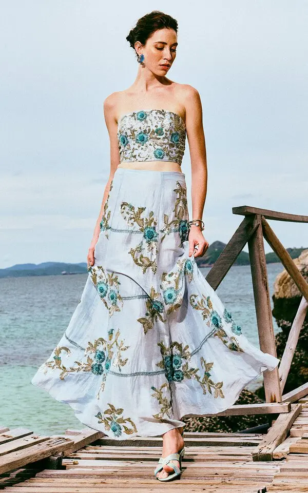 LA FUORI Metallique Embellished Maxi Skirt