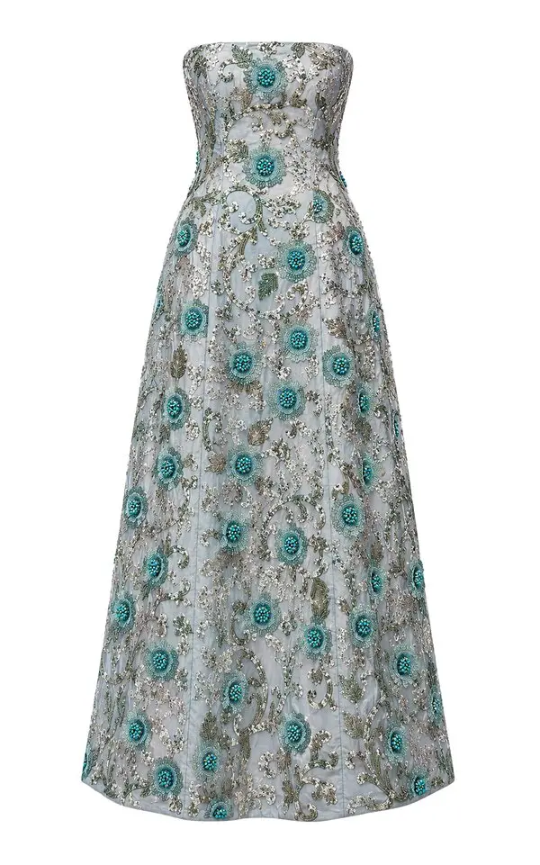 LA FUORI Metallique Grove Embellished Maxi Dress - Blue