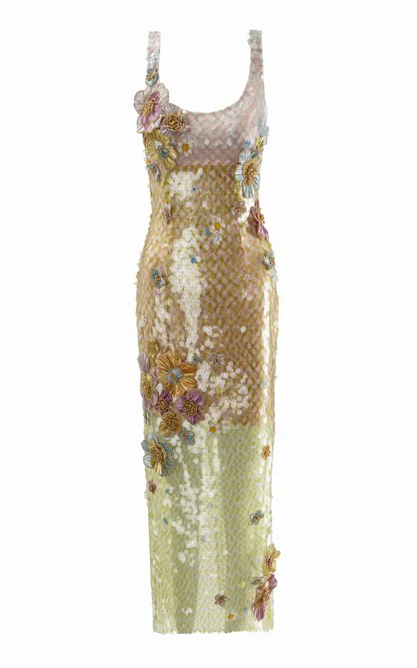 LA FUORI Sunset Bloom Embellished Midi Dress - Multi