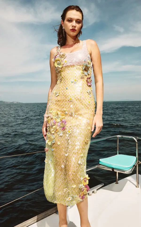 LA FUORI Sunset Bloom Embellished Midi Dress