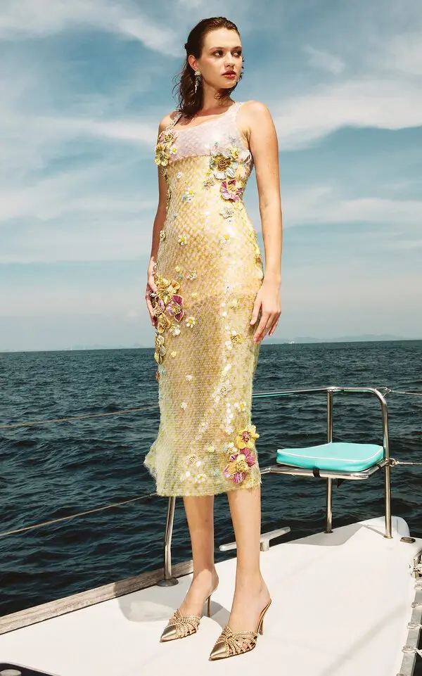 LA FUORI Sunset Bloom Embellished Midi Dress