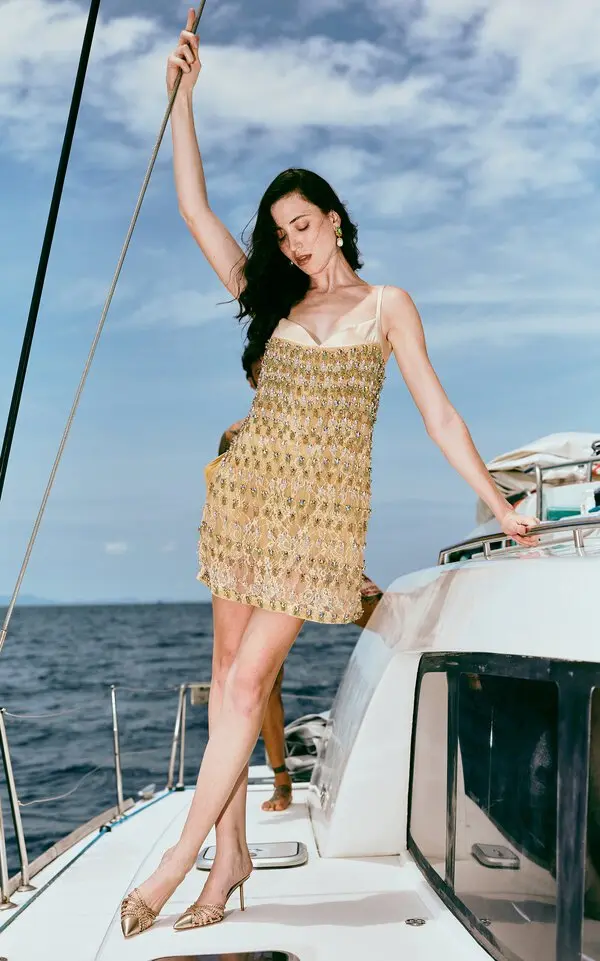 LA FUORI Champagne Reverie Silk Mini Dress