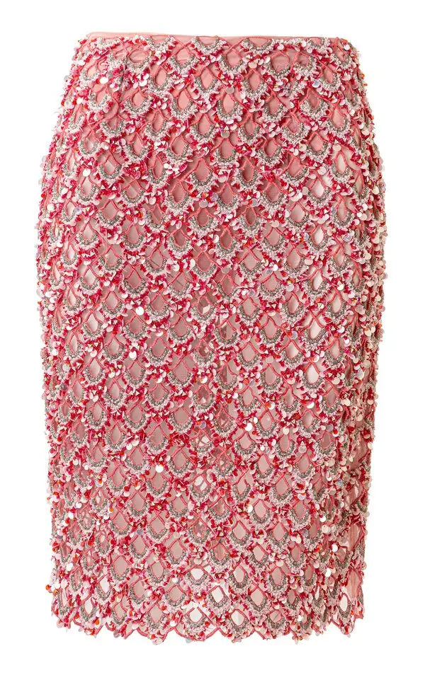 LA FUORI Coral Cascade Embellished Pencil Skirt - Pink