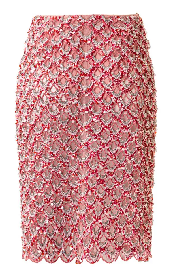 LA FUORI Coral Cascade Embellished Pencil Skirt