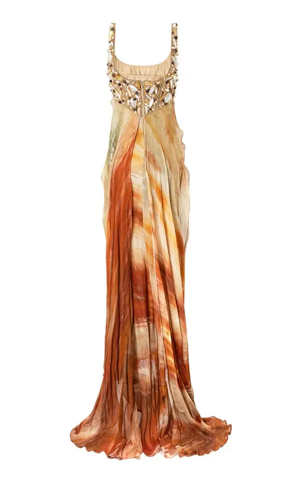 LA FUORI Saffron Sunset Embellished Silk Maxi Dress