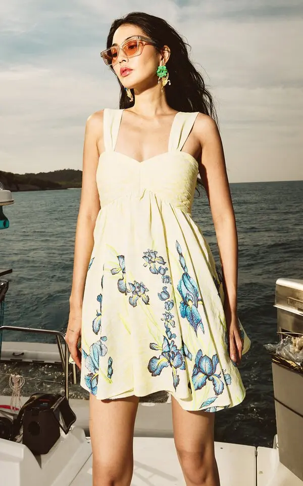 LA FUORI Citrine Iris Linen Mini Dress