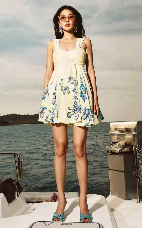 LA FUORI Citrine Iris Linen Mini Dress
