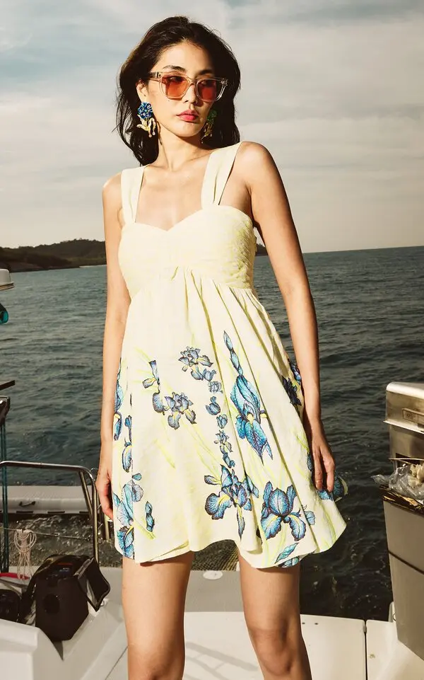 LA FUORI Citrine Iris Linen Mini Dress