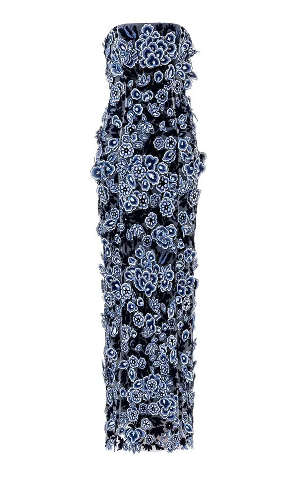 LA FUORI Moonlit Flora Embellished Maxi Dress - Blue