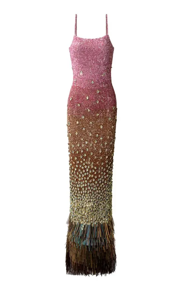 LA FUORI Pink Mirage Fringe Maxi Dress - Multi