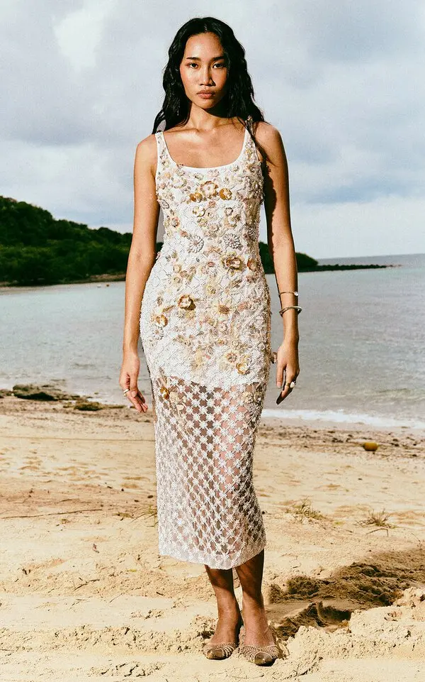 LA FUORI Embellished Midi Dress