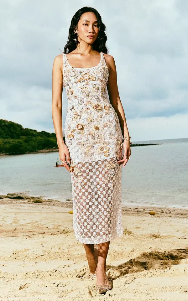LA FUORI Embellished Midi Dress