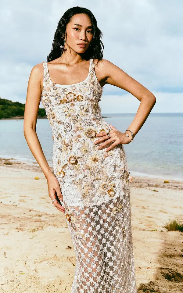 LA FUORI Embellished Midi Dress