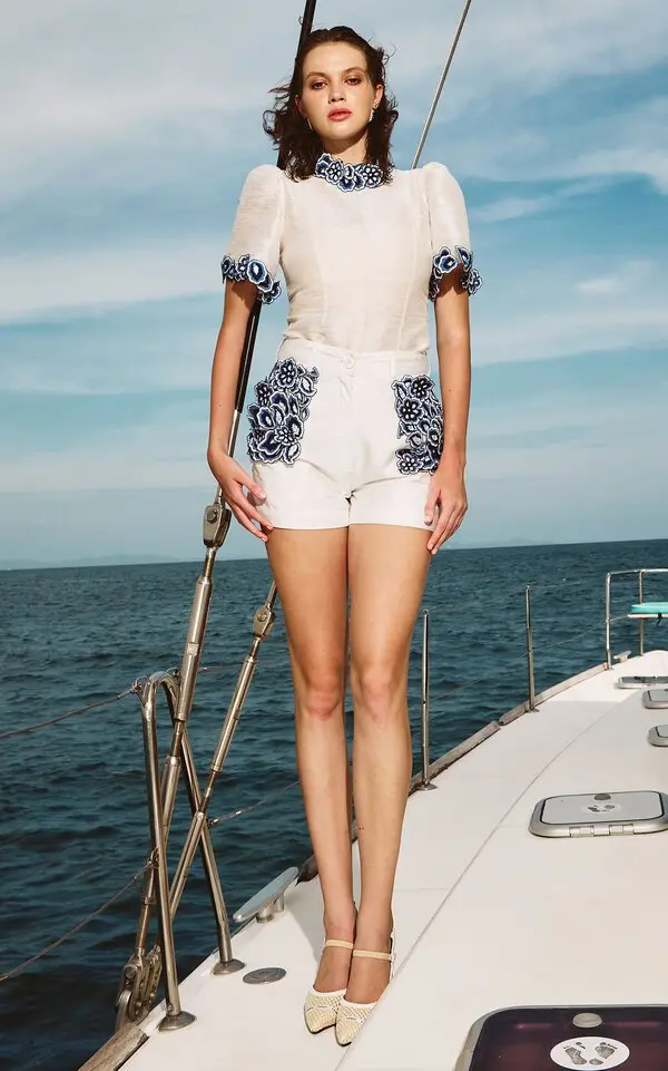 LA FUORI Tuscan Azzurra Embellished Shorts