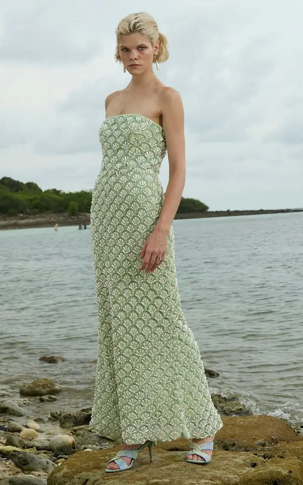 LA FUORI Louvre Scallop Pearl Maxi Dress