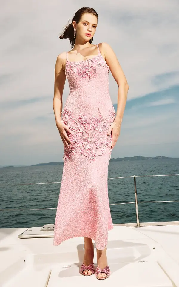 LA FUORI Riviera Blush Rose Maxi Dress