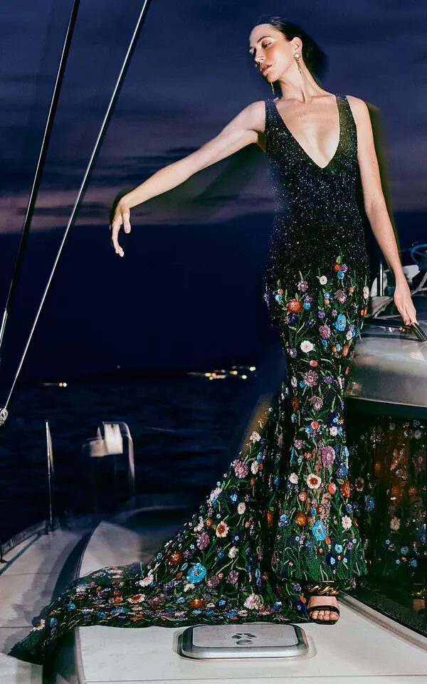 LA FUORI Moonlit Bloom Garden Embellished Gown