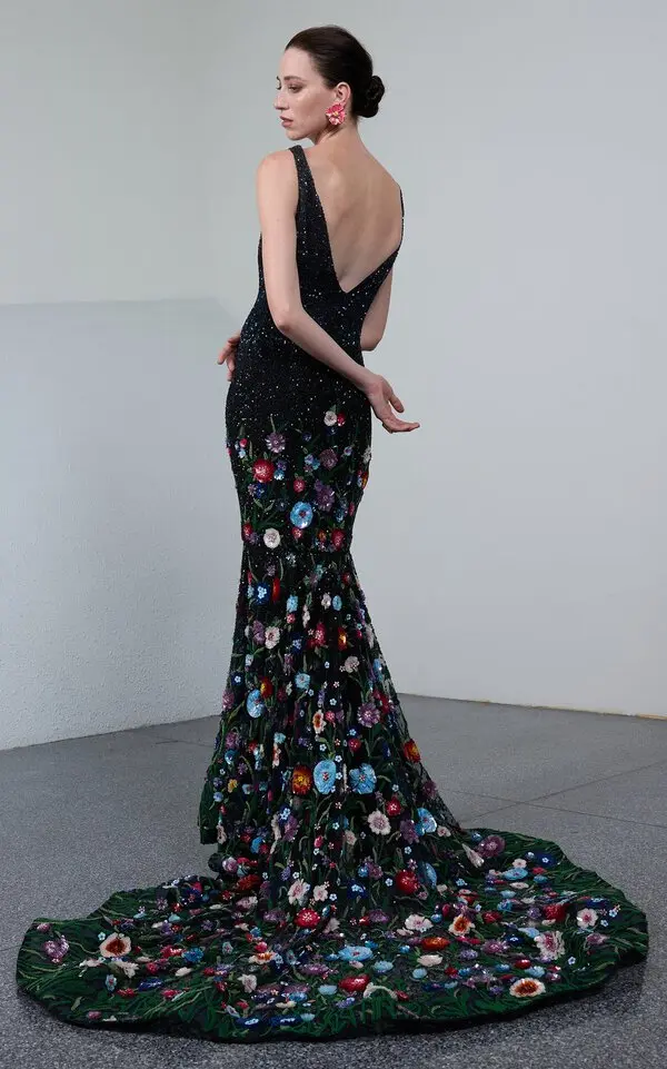 LA FUORI Moonlit Bloom Garden Embellished Gown