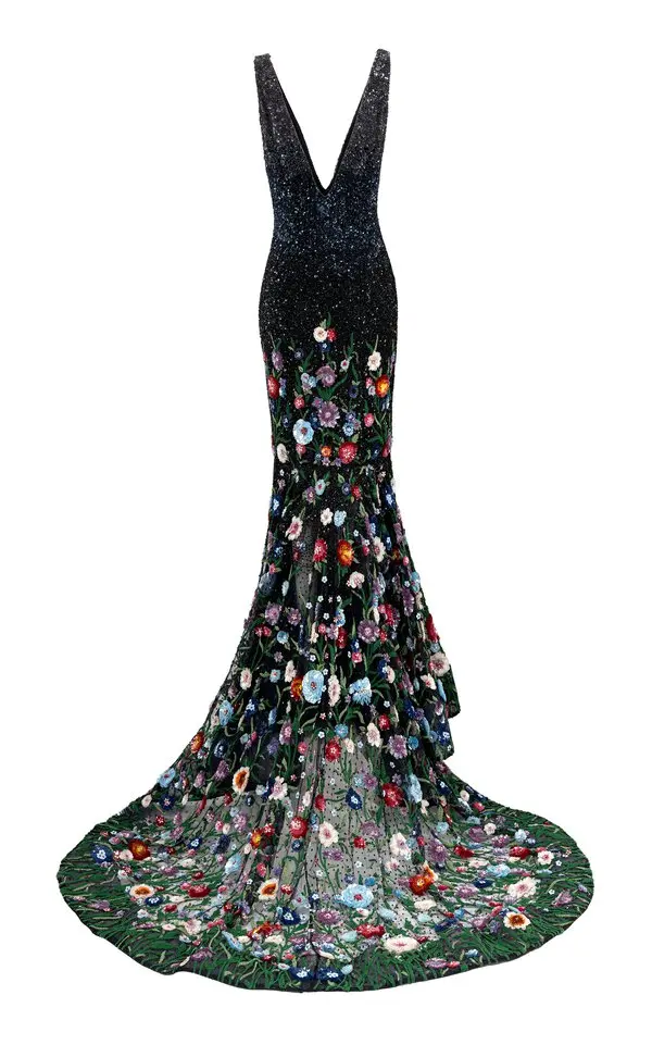 LA FUORI Moonlit Bloom Garden Embellished Gown