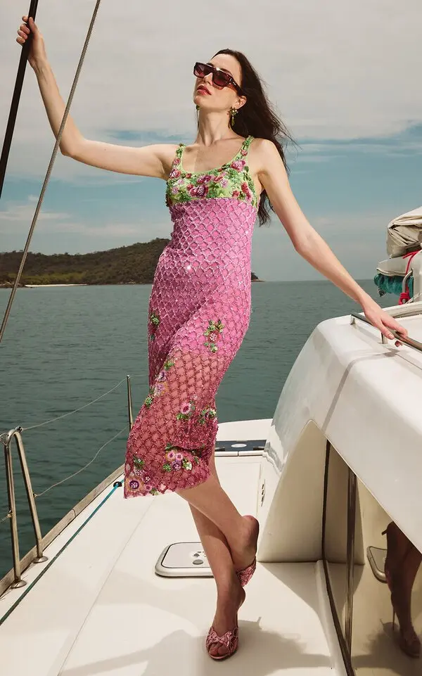 LA FUORI Forbidden Flora Embellished Midi Dress