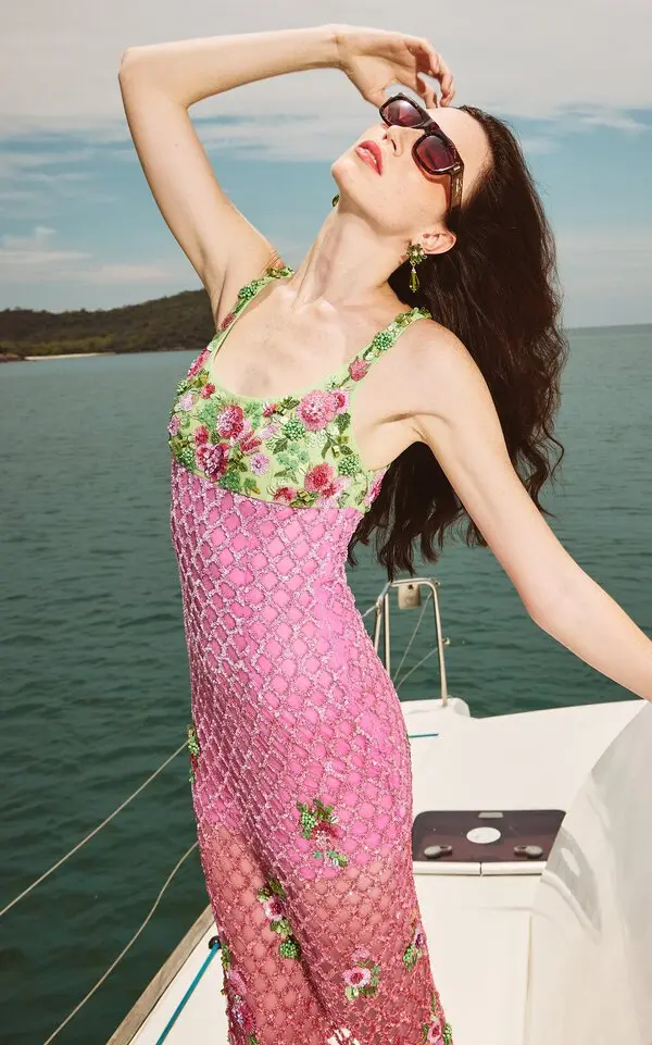 LA FUORI Forbidden Flora Embellished Midi Dress