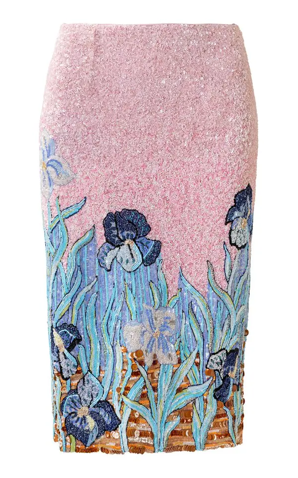 LA FUORI Blush Serenade Embellished Midi Skirt - Multi