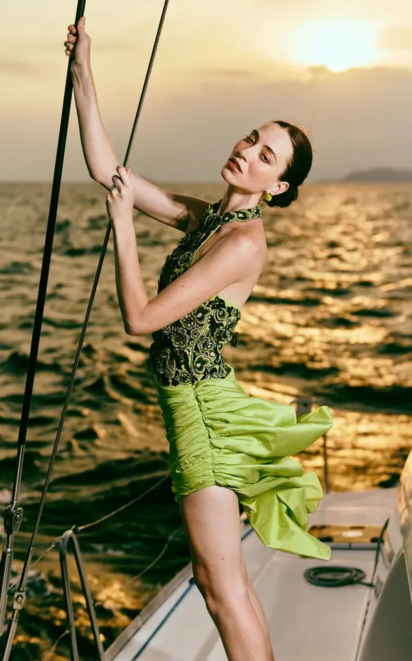 LA FUORI Emerald Bloom Embellished Mini Dress