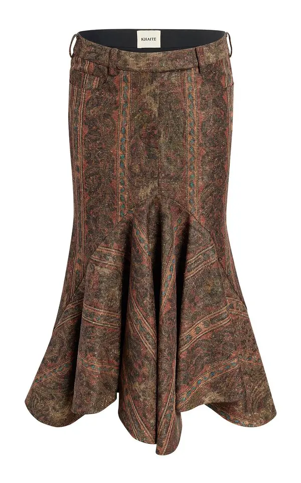 Khaite Inez Paisley Wool-silk Crepe De Chine Midi Skirt - Multi