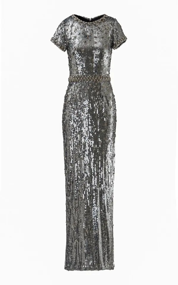LA FUORI Luna Luxe Embellished Maxi Dress - Silver