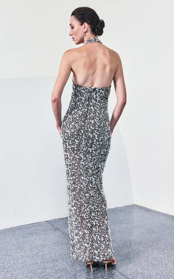 LA FUORI Isolde Embellished Halter Neck Maxi Dress
