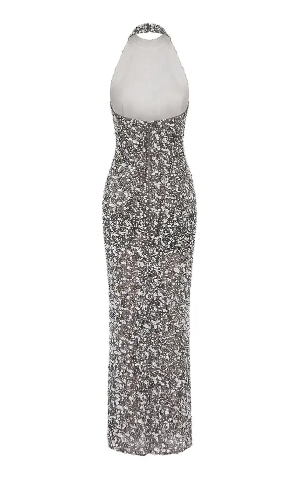 LA FUORI Isolde Embellished Halter Neck Maxi Dress