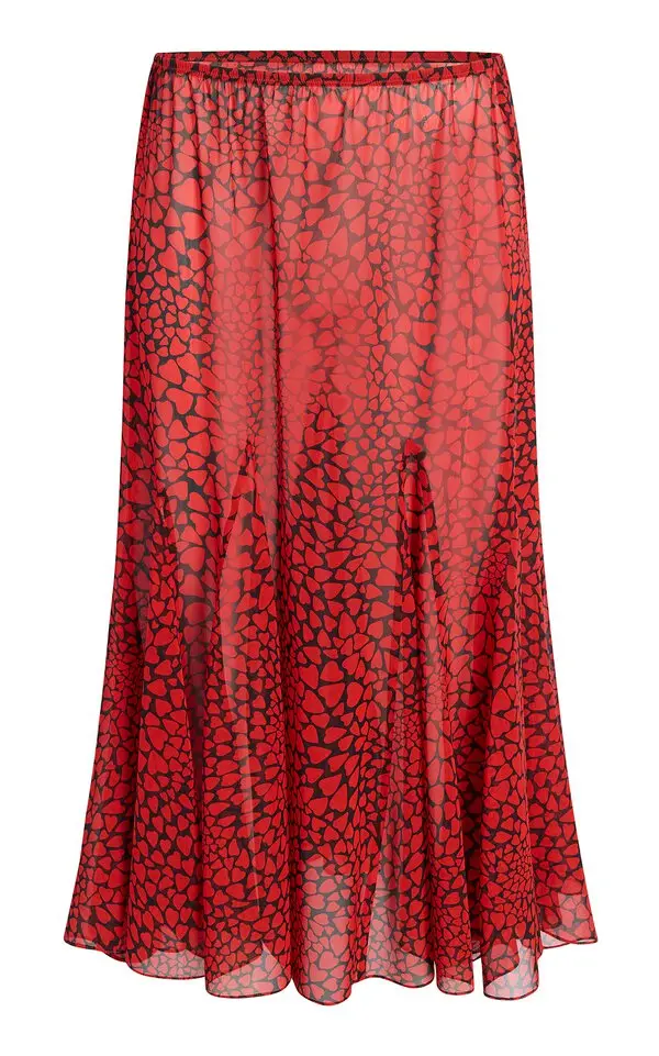 Khaite Ophelia Heart- Silk Chiffon Midi Skirt - Print