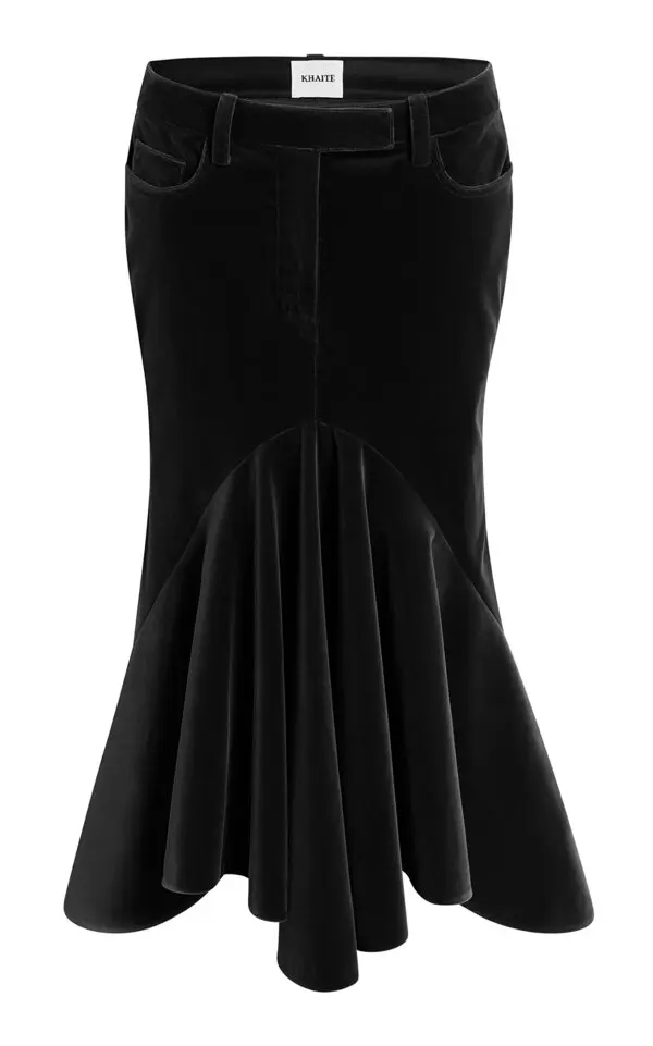 Khaite Inez Velvet Midi Skirt - Black
