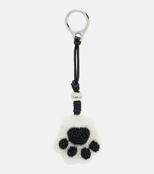Loewe Paw Shearling And Leather Bag Charm - Black