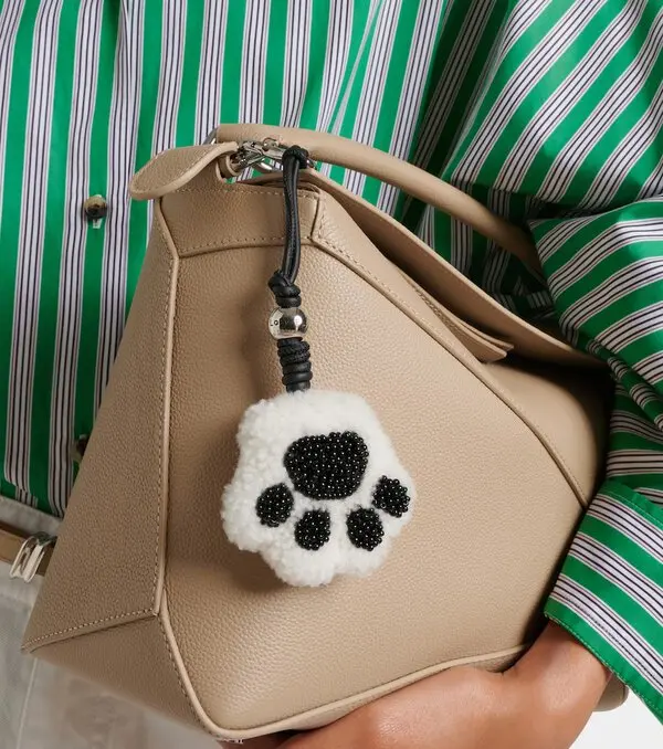Loewe Paw Shearling And Leather Bag Charm - Black