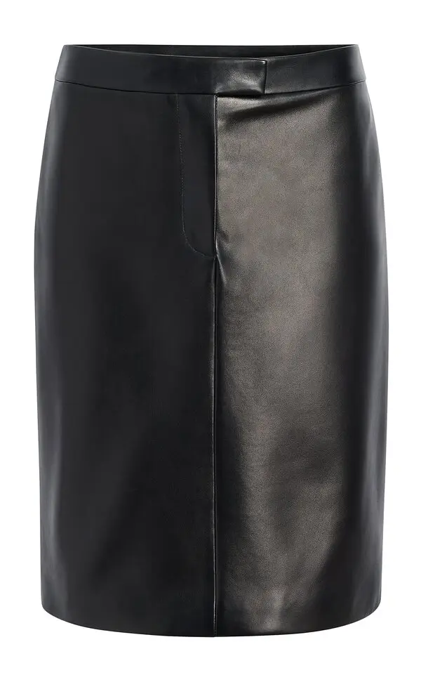 Khaite Cindy Plonge Leather Pencil Skirt - Black