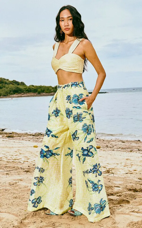LA FUORI Citrine Iris Linen-silk Pants