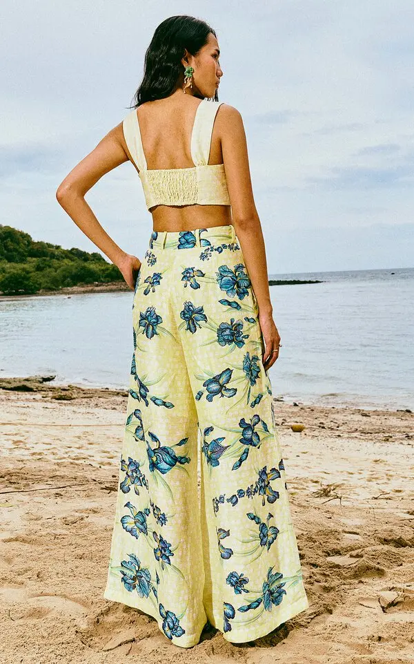 LA FUORI Citrine Iris Linen-silk Pants
