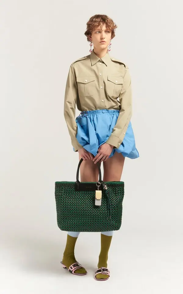 Marni Balloon Drawstring Cotton Woven Skirt
