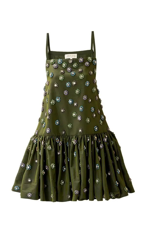 LA FUORI Elan Embellished Mini Dress - Olive