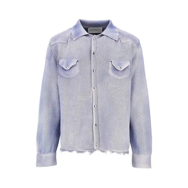 AMARANTO Distressed-effect Knitted Overshirt - Blue