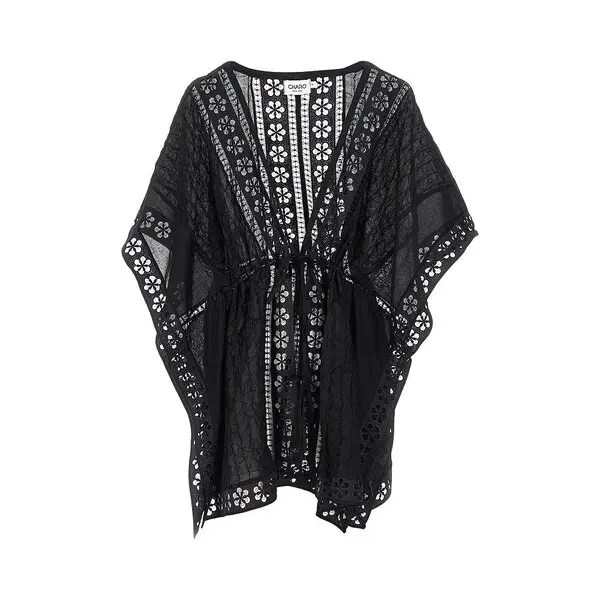 Charo Ruiz Ibiza Maie Cotton Voile Kaftan With Embroidered Floral Motif - Black