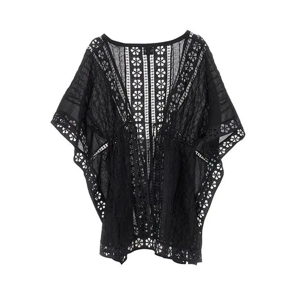 Charo Ruiz Ibiza Maie Cotton Voile Kaftan With Embroidered Floral Motif