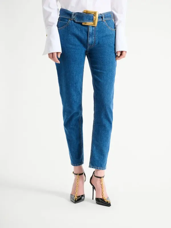 Balmain High-waisted Belted Denim Jeans