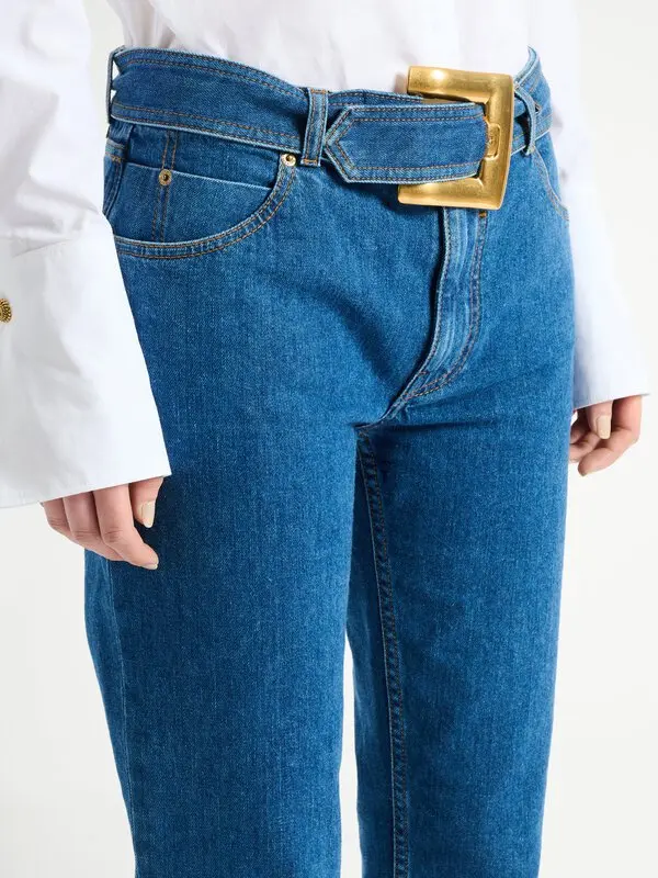 Balmain High-waisted Belted Denim Jeans