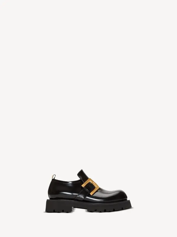Balmain Anthem Loafers In Glazed Leather With Gold Buckle