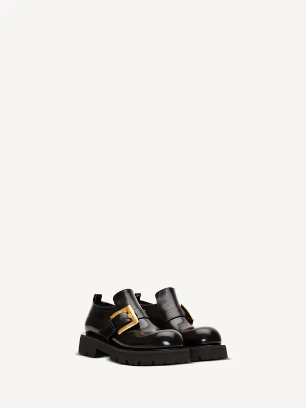 Balmain Anthem Loafers In Glazed Leather With Gold Buckle