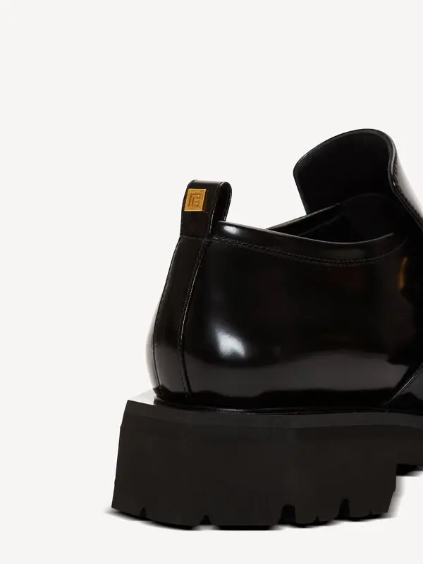 Balmain Anthem Loafers In Glazed Leather With Gold Buckle
