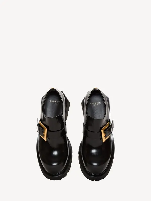 Balmain Anthem Loafers In Glazed Leather With Gold Buckle